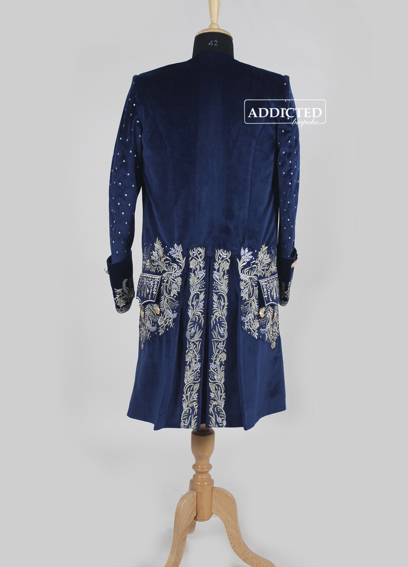 Men 3pc Blue Velvet Colonial Suit Justaucorps Coat Waistcoat - Etsy