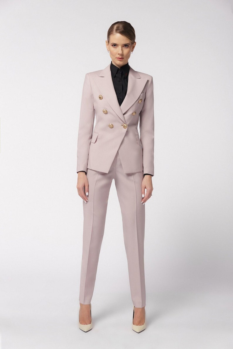 Women 2pc Suit Set Premium Cotton Double Breasted Office Wear - Etsy