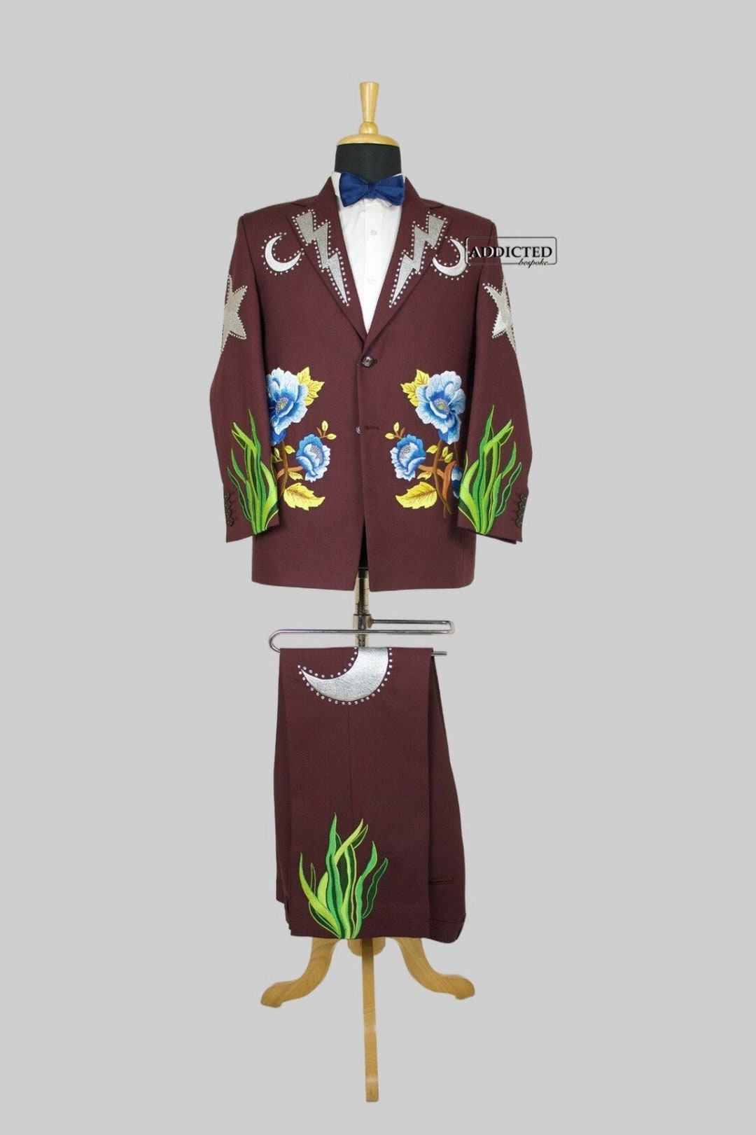 Mens 2 Piece Country Western Suits Customized Floral Cotton Rhinestone ...