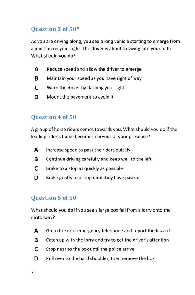 250 Theory Test Practise Questions for Cars - Etsy