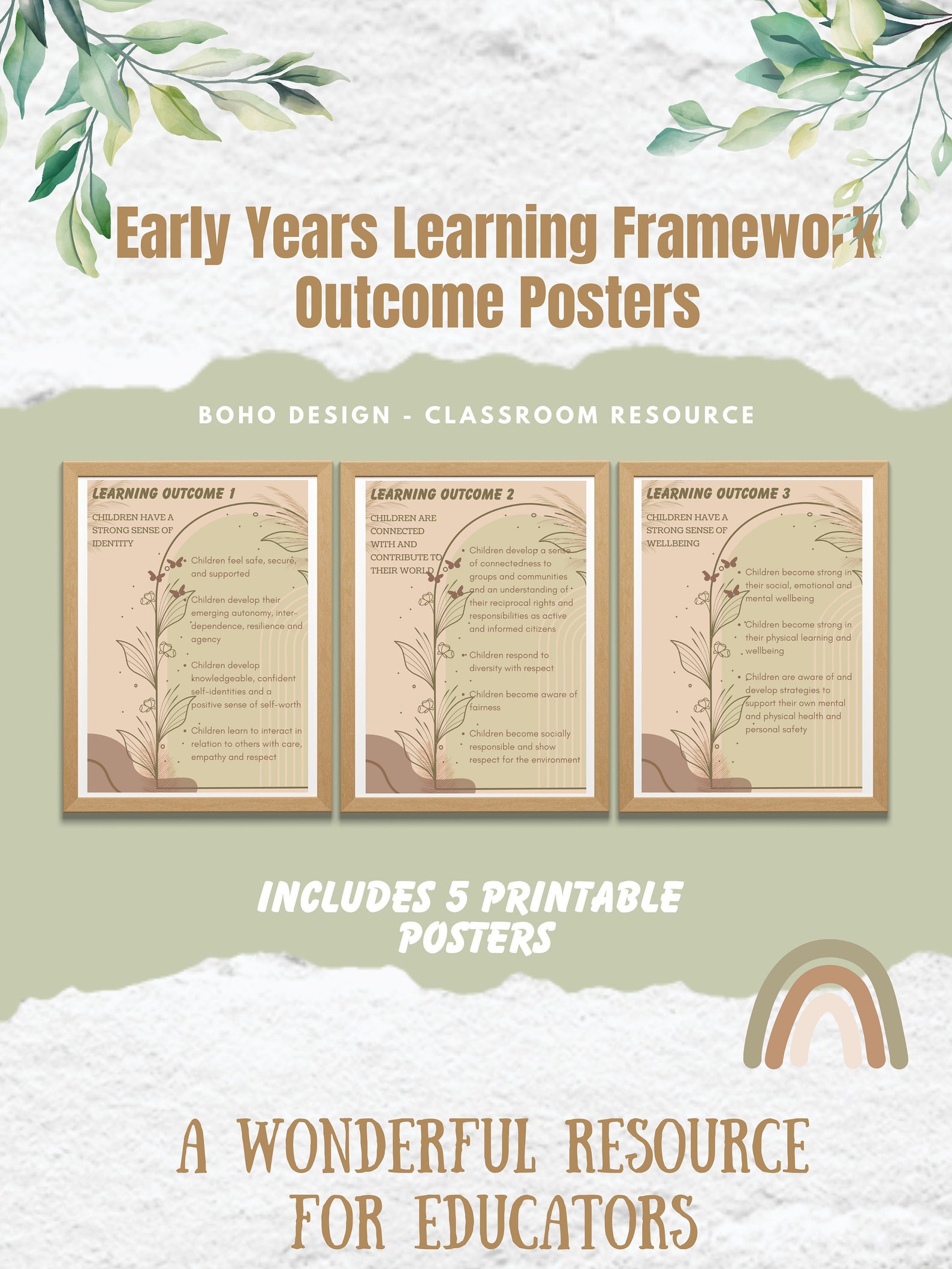 EYLF Learning Outcome Posters - Updated to V2 - Boho Design - Etsy
