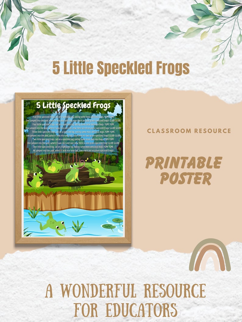 5 Little Speckled Frogs Song With Lyrics Printable Poster -early ...