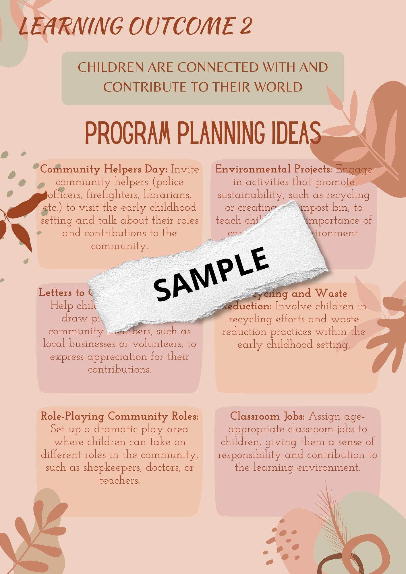 Program Planning Ideas/activities That Link the the EYLF Learning ...