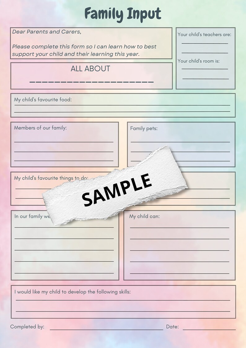 Family Input - All About Me Sheet - Etsy Australia