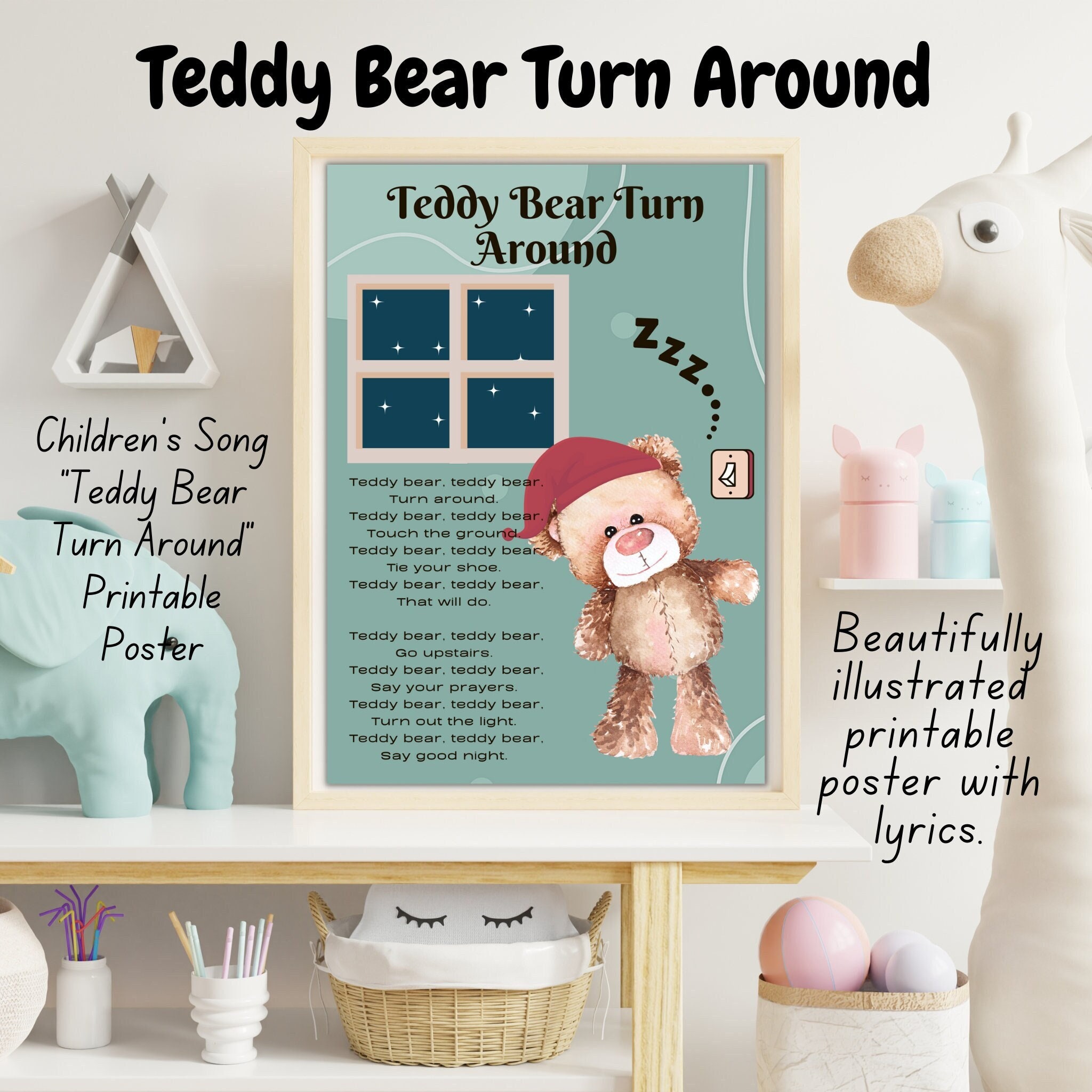 Teddy Bear Turn Around Song With Lyrics Printable Poster - Etsy