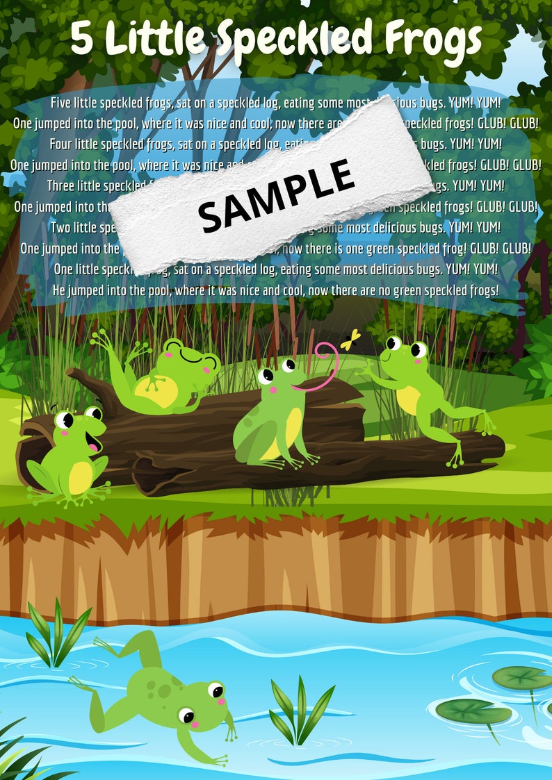 5 Little Speckled Frogs Song With Lyrics Printable Poster -early ...