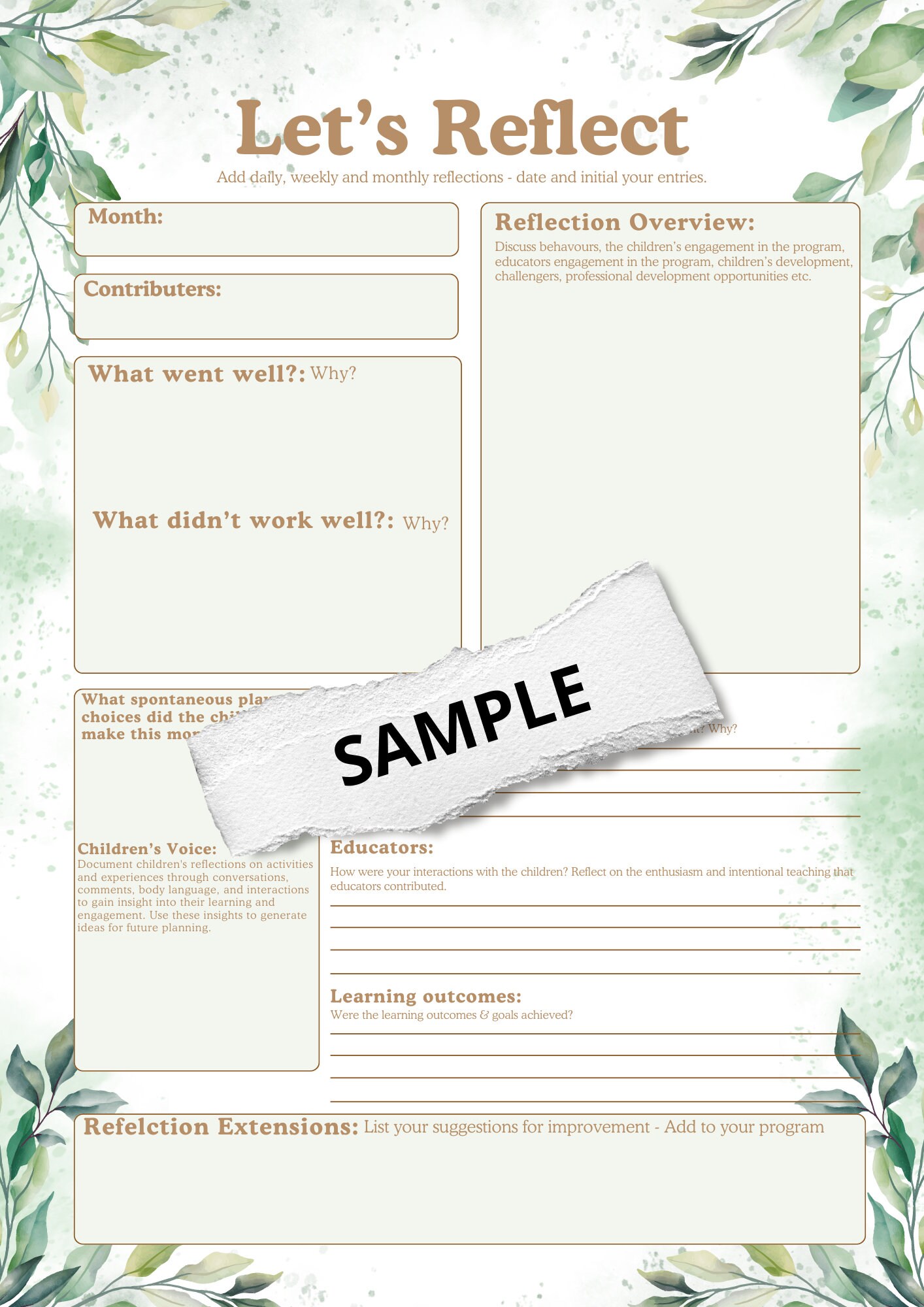 Let's Reflect - Educators Reflection Template - Etsy