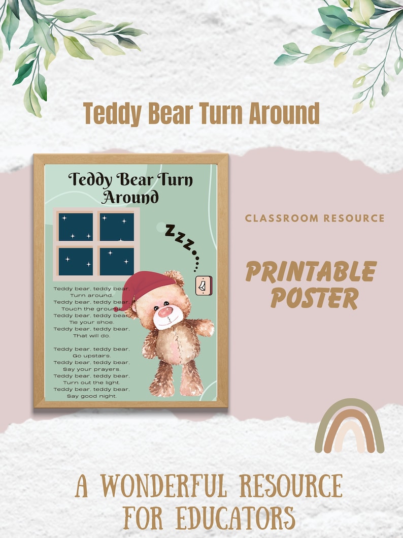 Teddy Bear Turn Around Song With Lyrics - Printable Poster - Etsy Australia