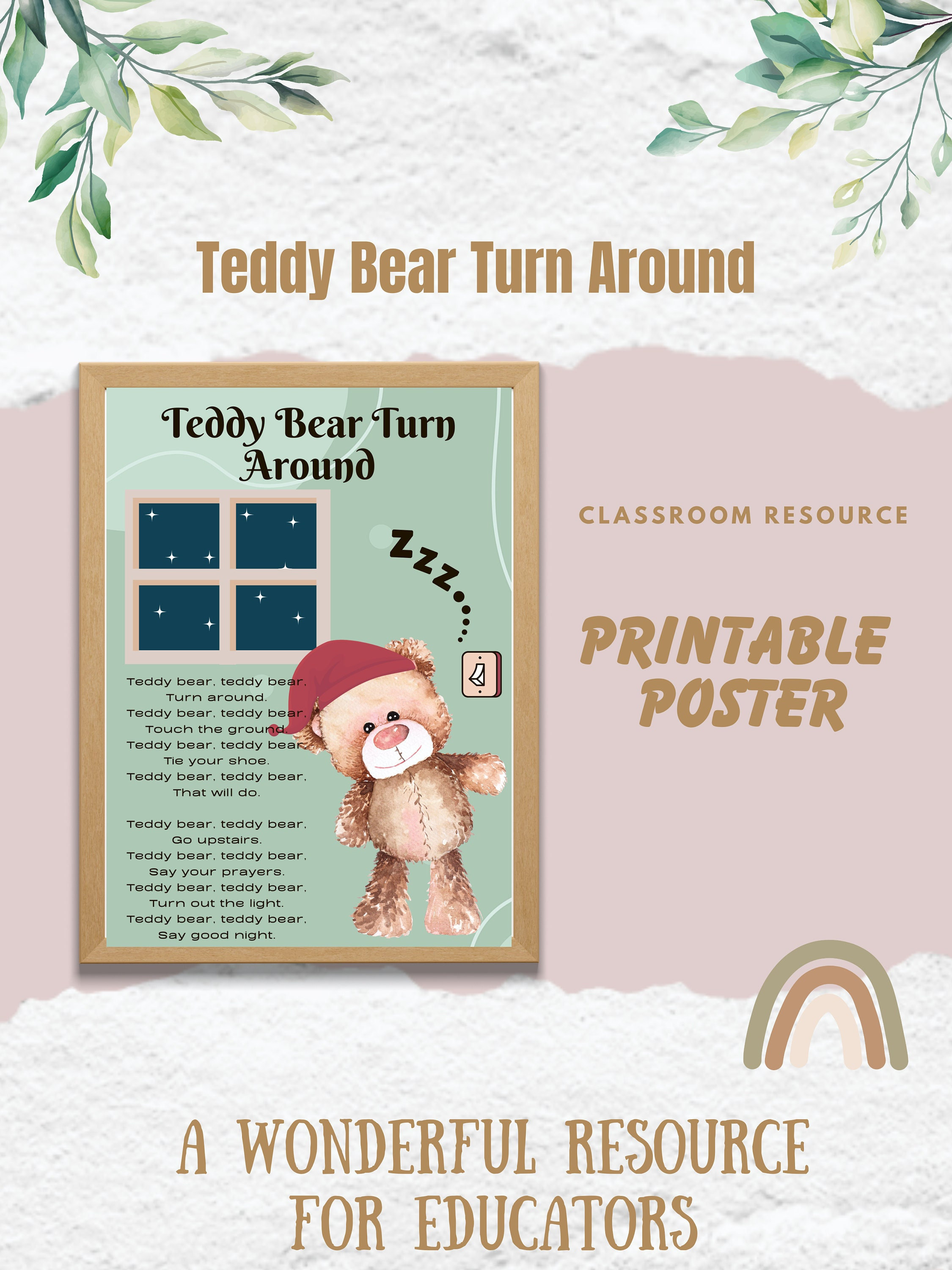 Teddy Bear Turn Around Song With Lyrics - Printable Poster - Etsy