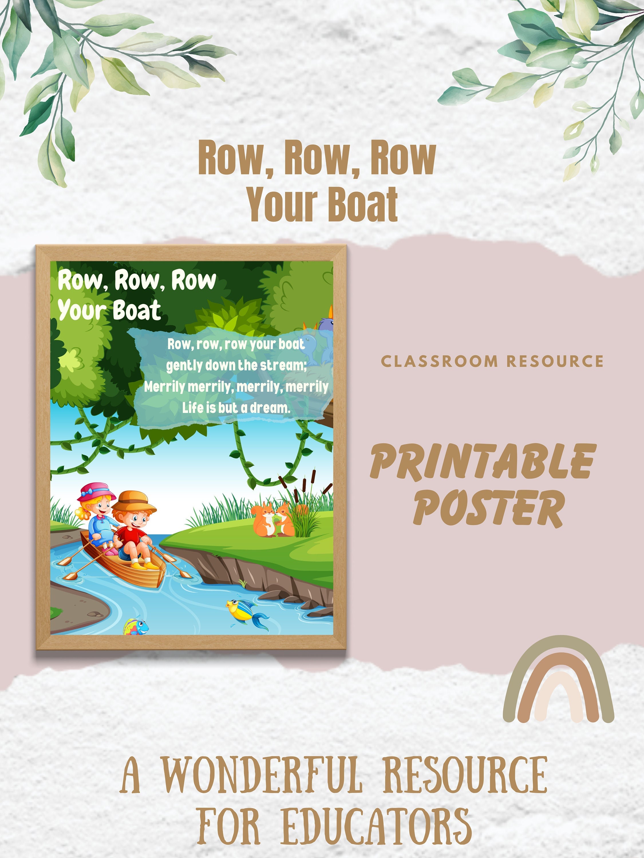 Row, Row, Row Your Boat Song With Lyrics Printable Poster -early ...