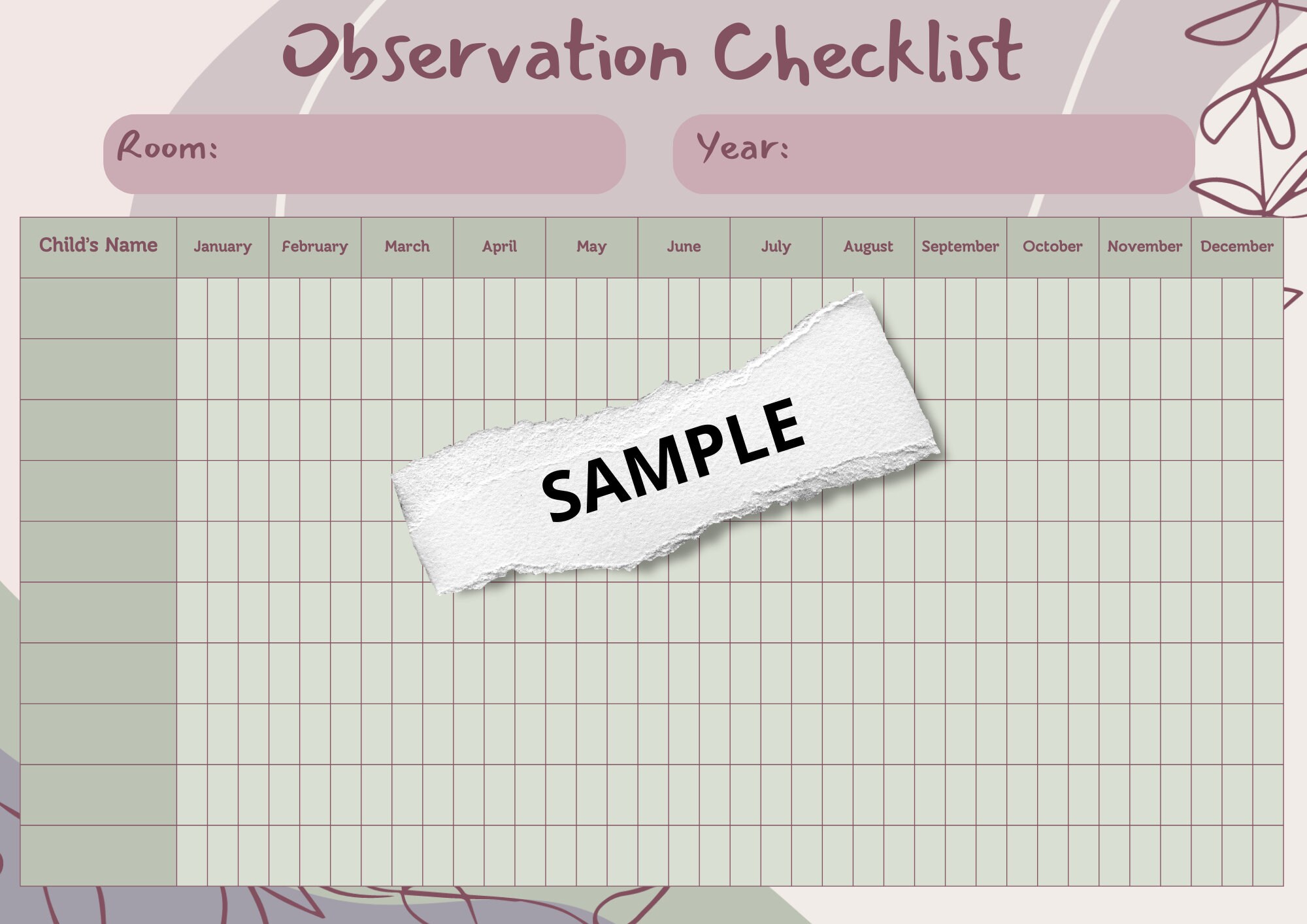 Observation Tracking Checklist - Etsy
