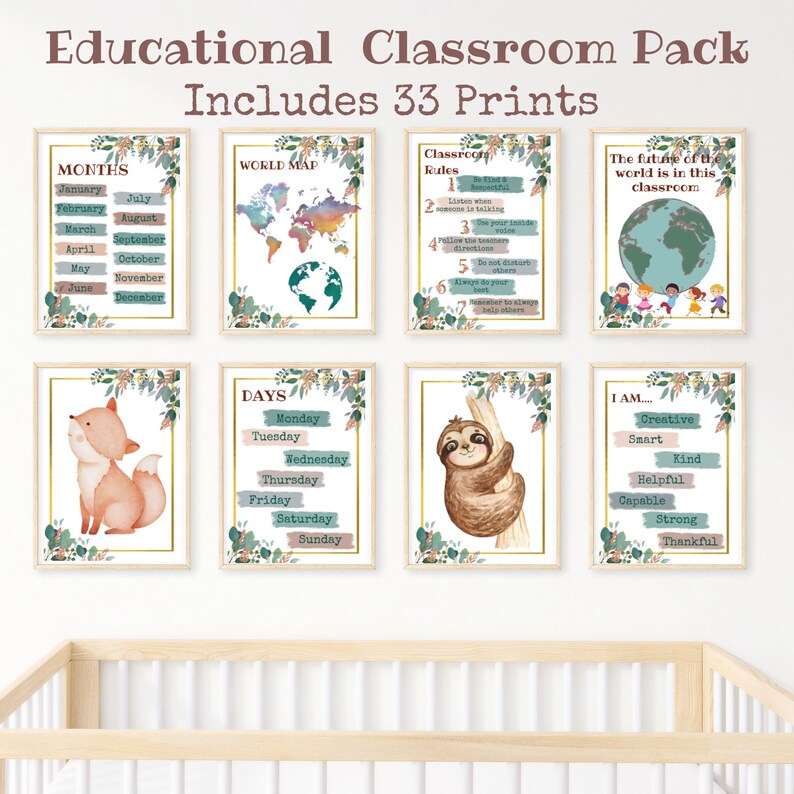 Educational Children's Classroom Wall Poster 33 Pack - Etsy Australia