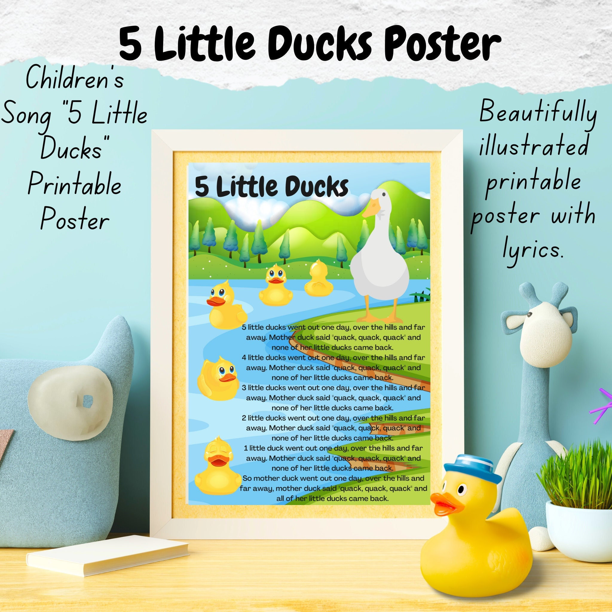 5 Little Ducks Song With Lyrics Printable Poster early - Etsy
