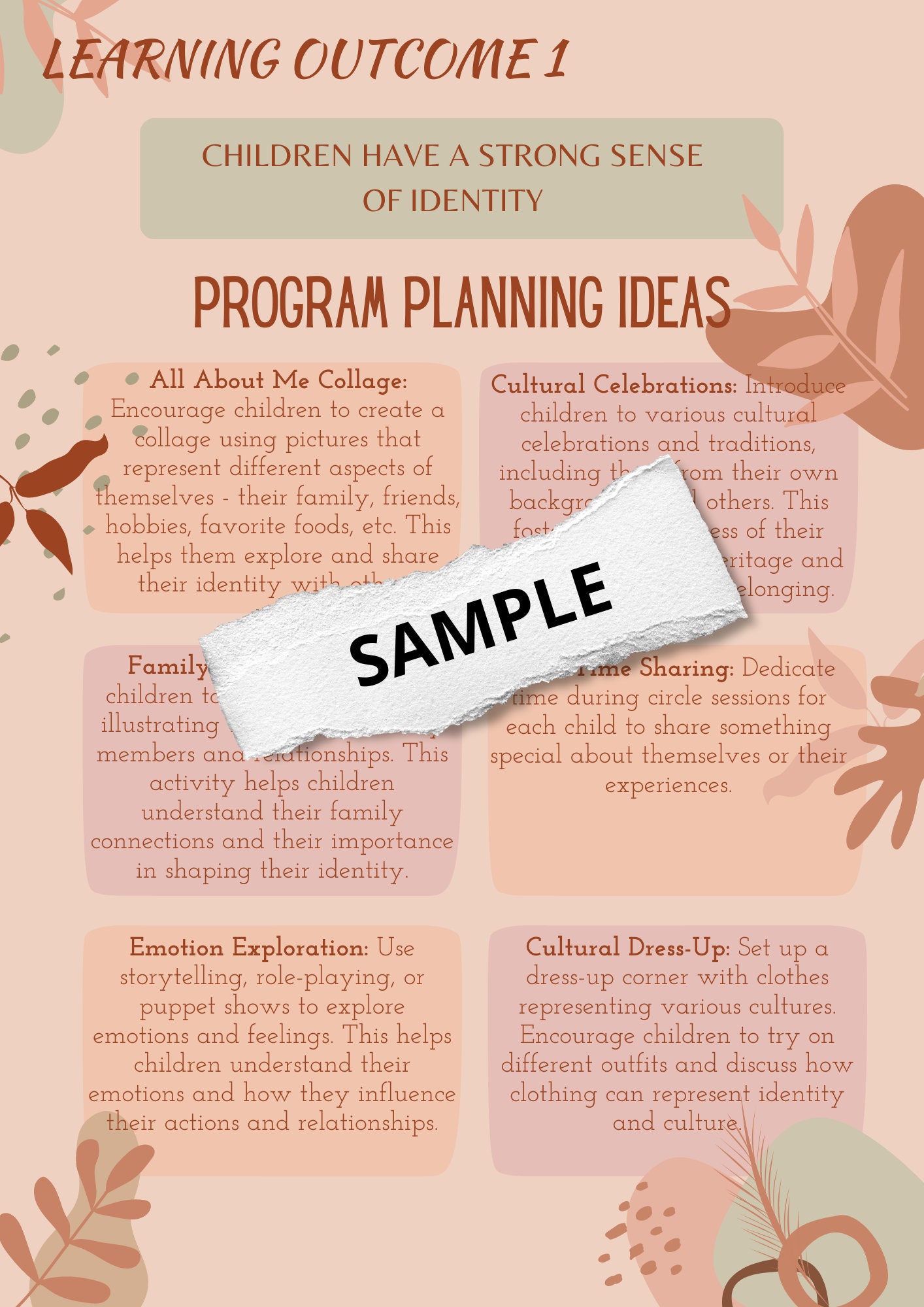Program Planning Ideas/activities That Link the the EYLF Learning ...