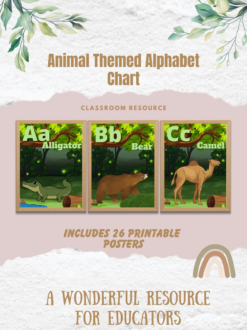 Animal Themed Printable Alphabet Printable Poster early Childhood ...