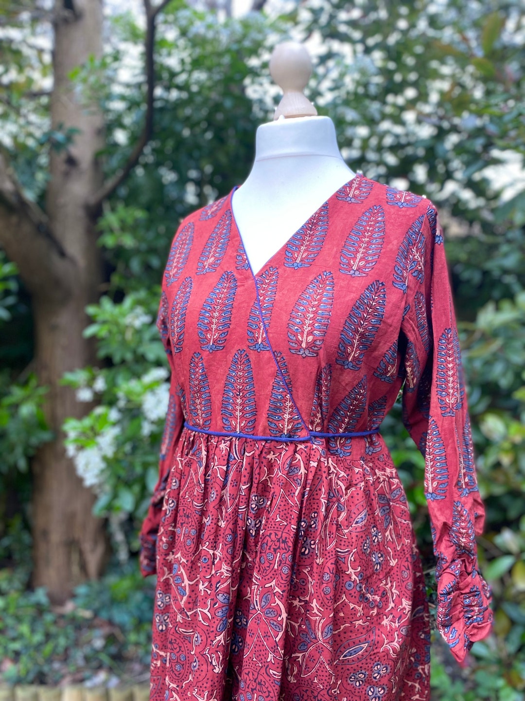 Ajrakh Hand Block Print Angrakha Style Kurta-pant-pure Cotton-red Long ...