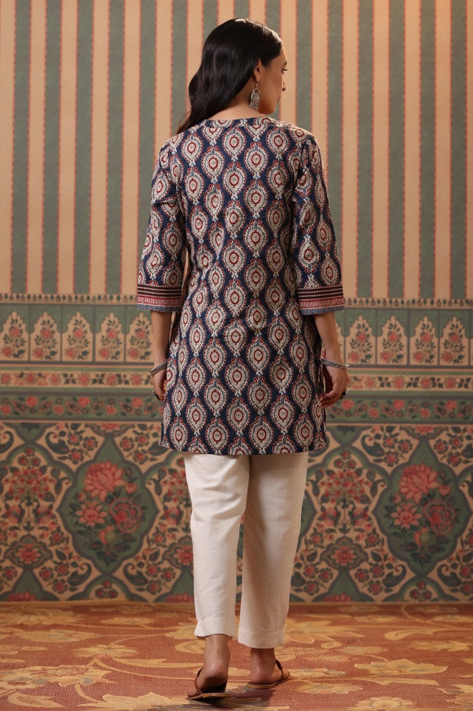 Block Print Tunic/kurti in Pure Cotton-red-blue-collar-ethnic Print ...