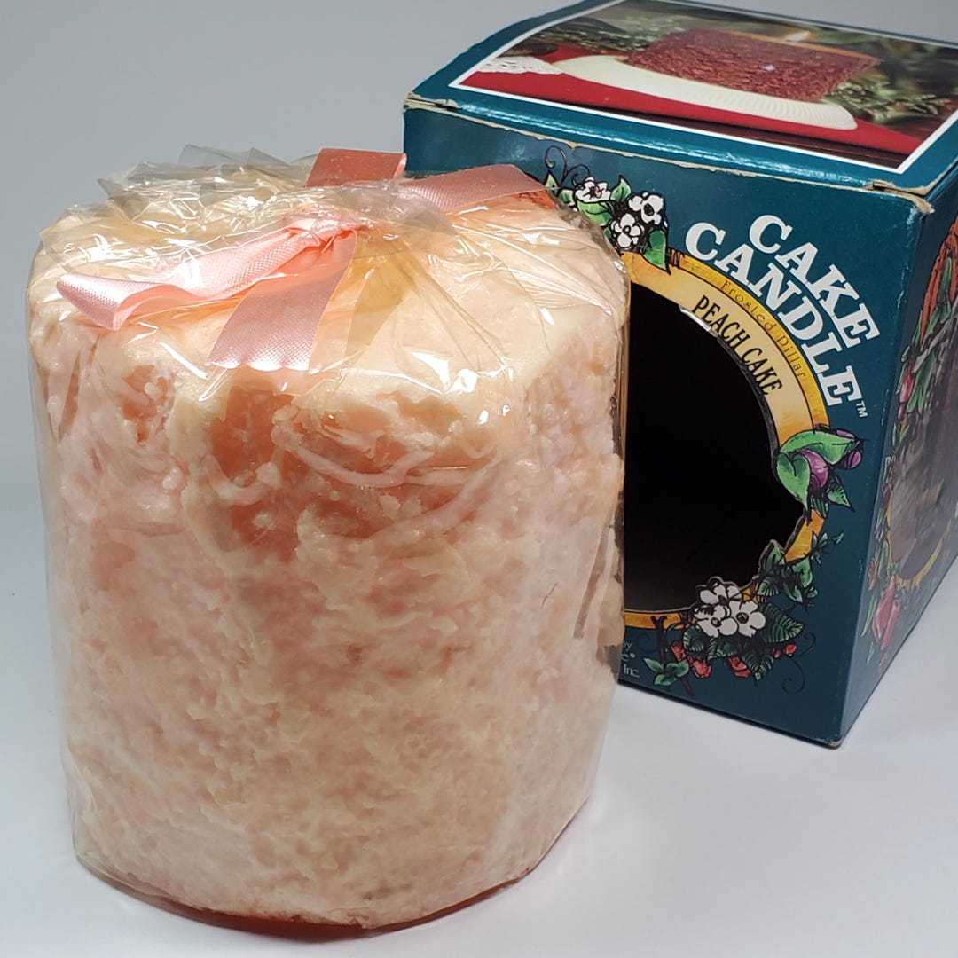 NIB 1998 the Original Lumi-lite Cake Candle 'PEACH CAKE' Frosted Pillar ...