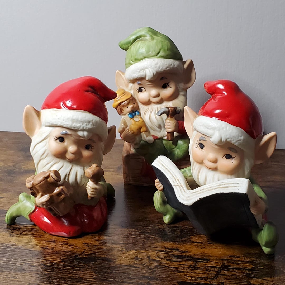 1980s Homco Christmas Elves Set of 3 Porcelain Santa's Helpers Vintage ...