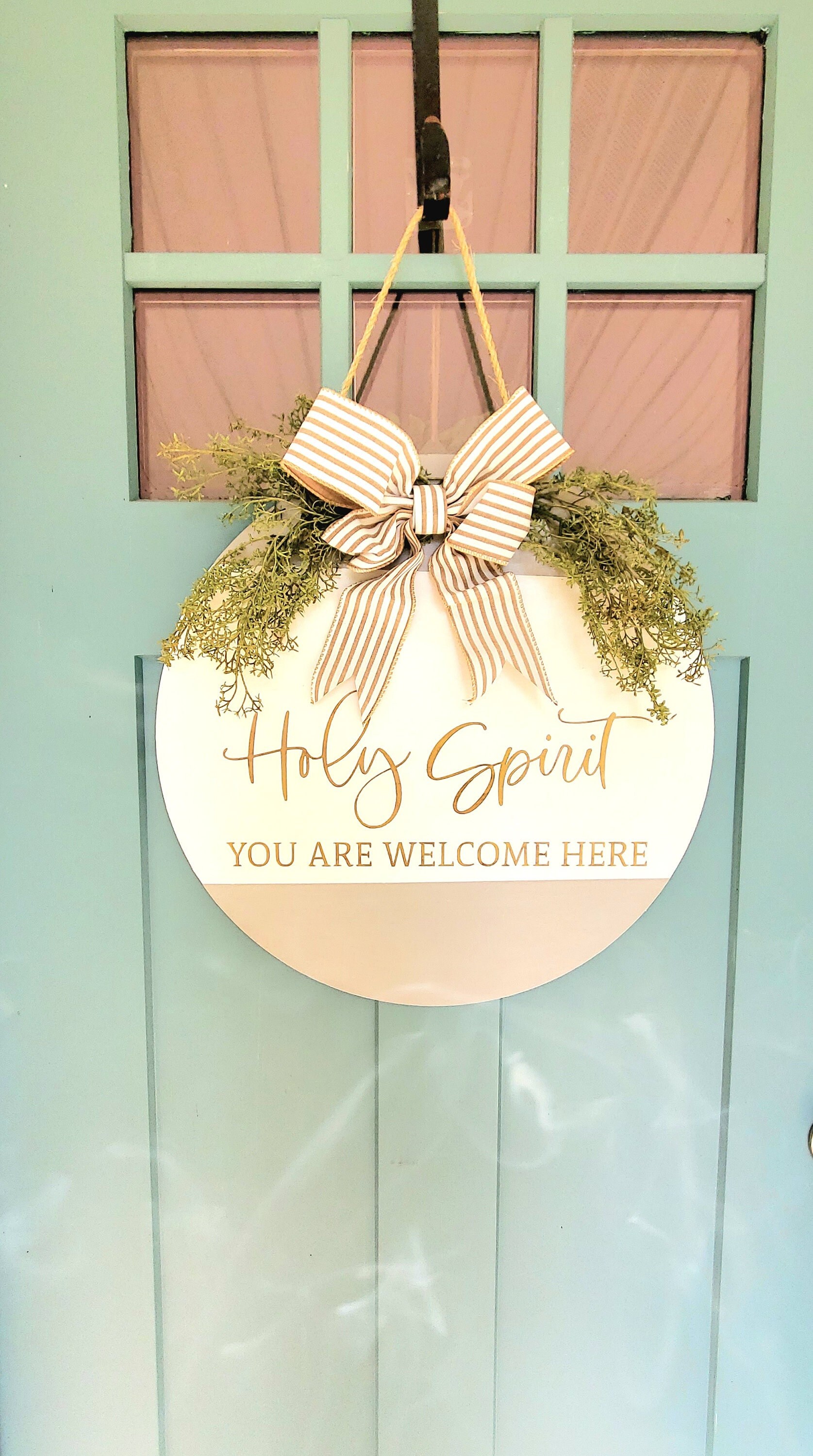 Holy Spirt You Are Welcome Here, Door Hanger, Front Door Sign, Round ...