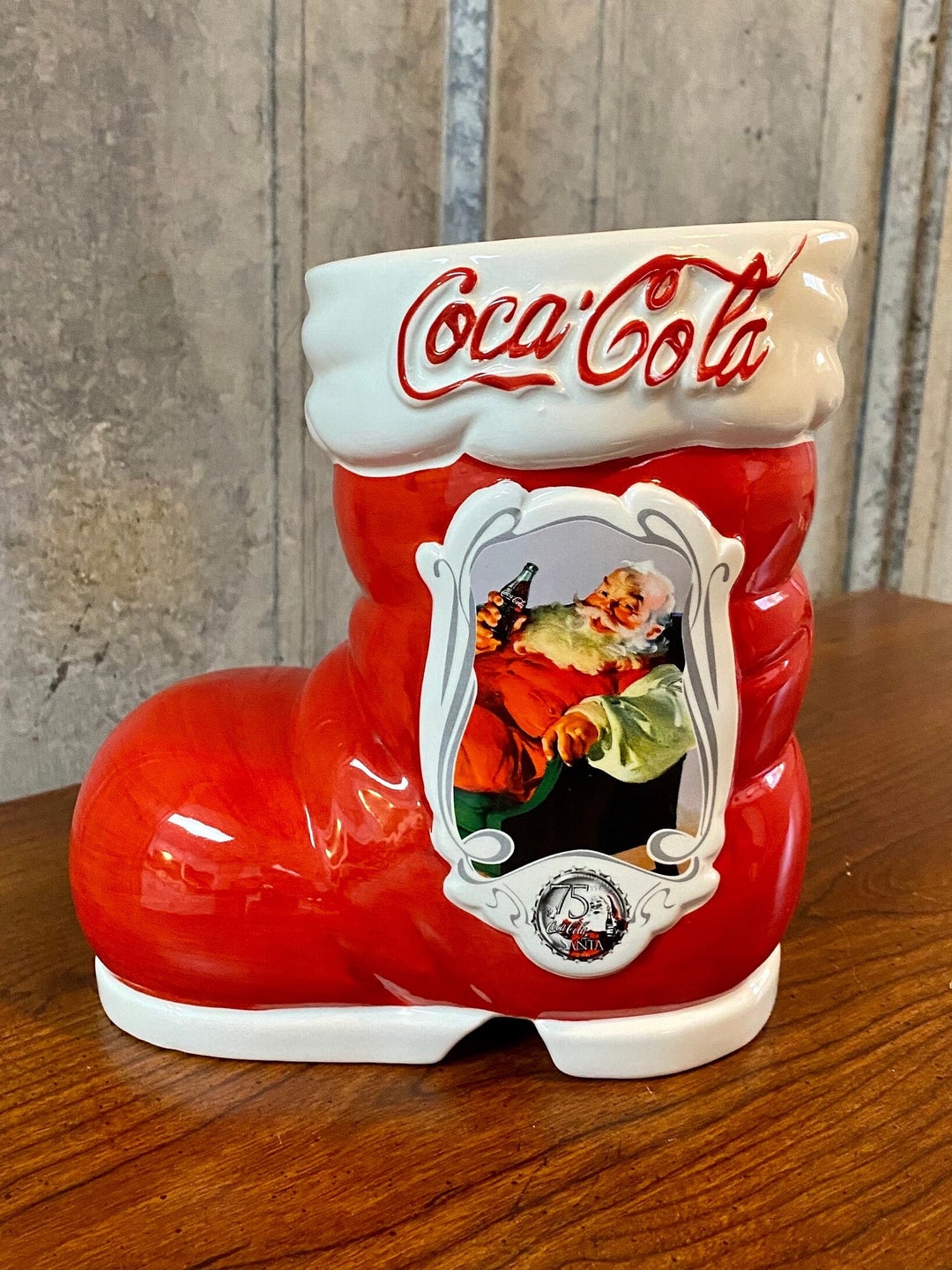 Coca-cola 75th Anniversary Ceramic Santa Boot - Etsy