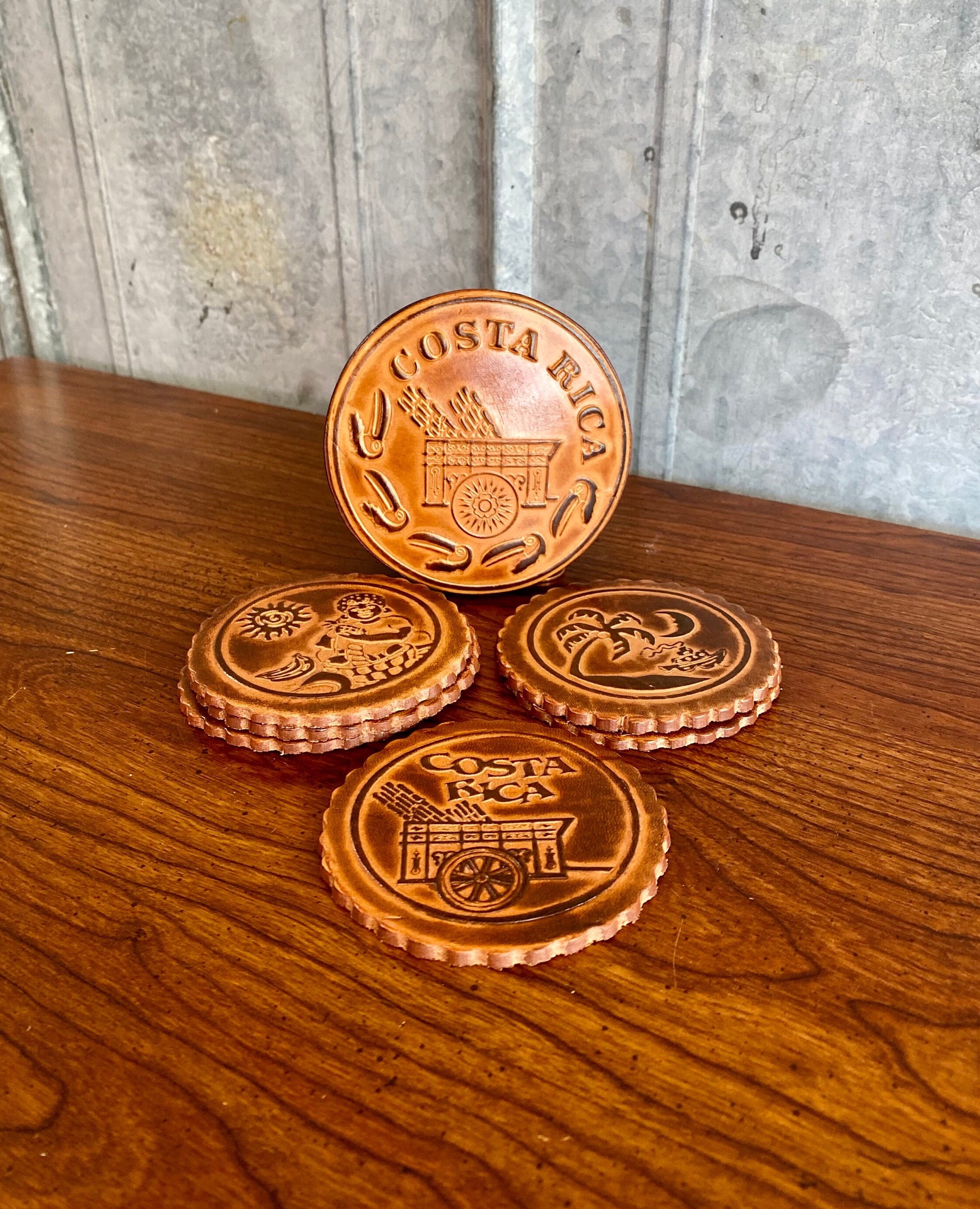 Vintage Tooled Leather Costa Rica Coasters - Etsy