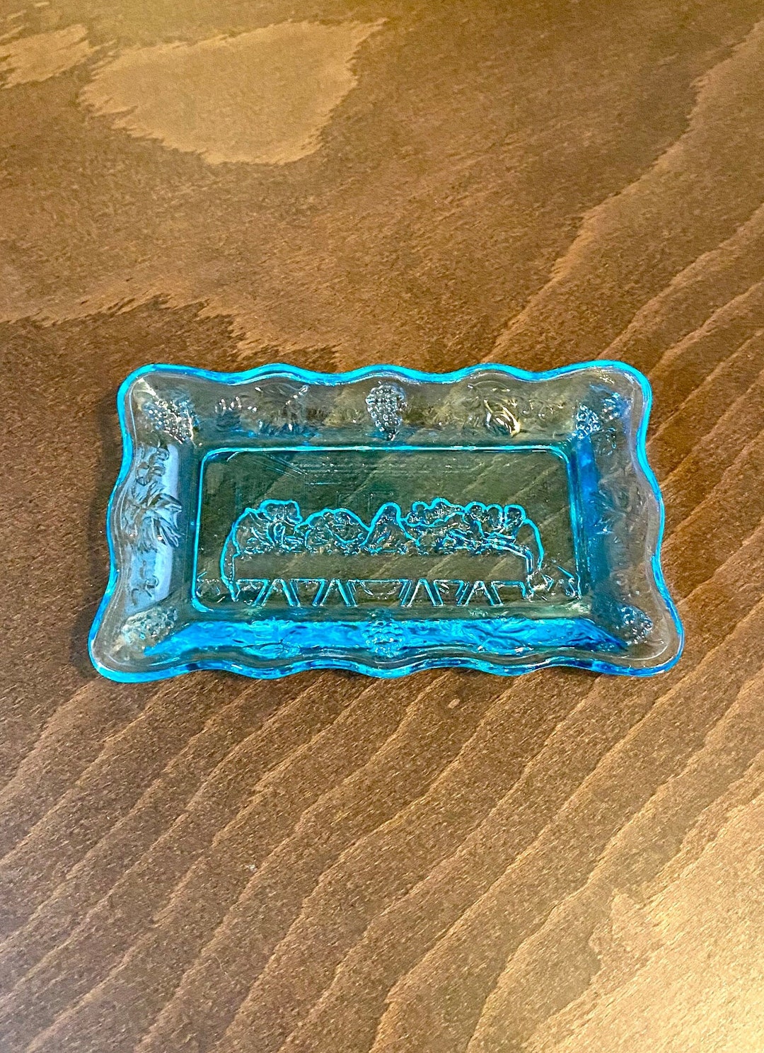 Vintage Italian “last Supper” Blue Glass Tray - Etsy