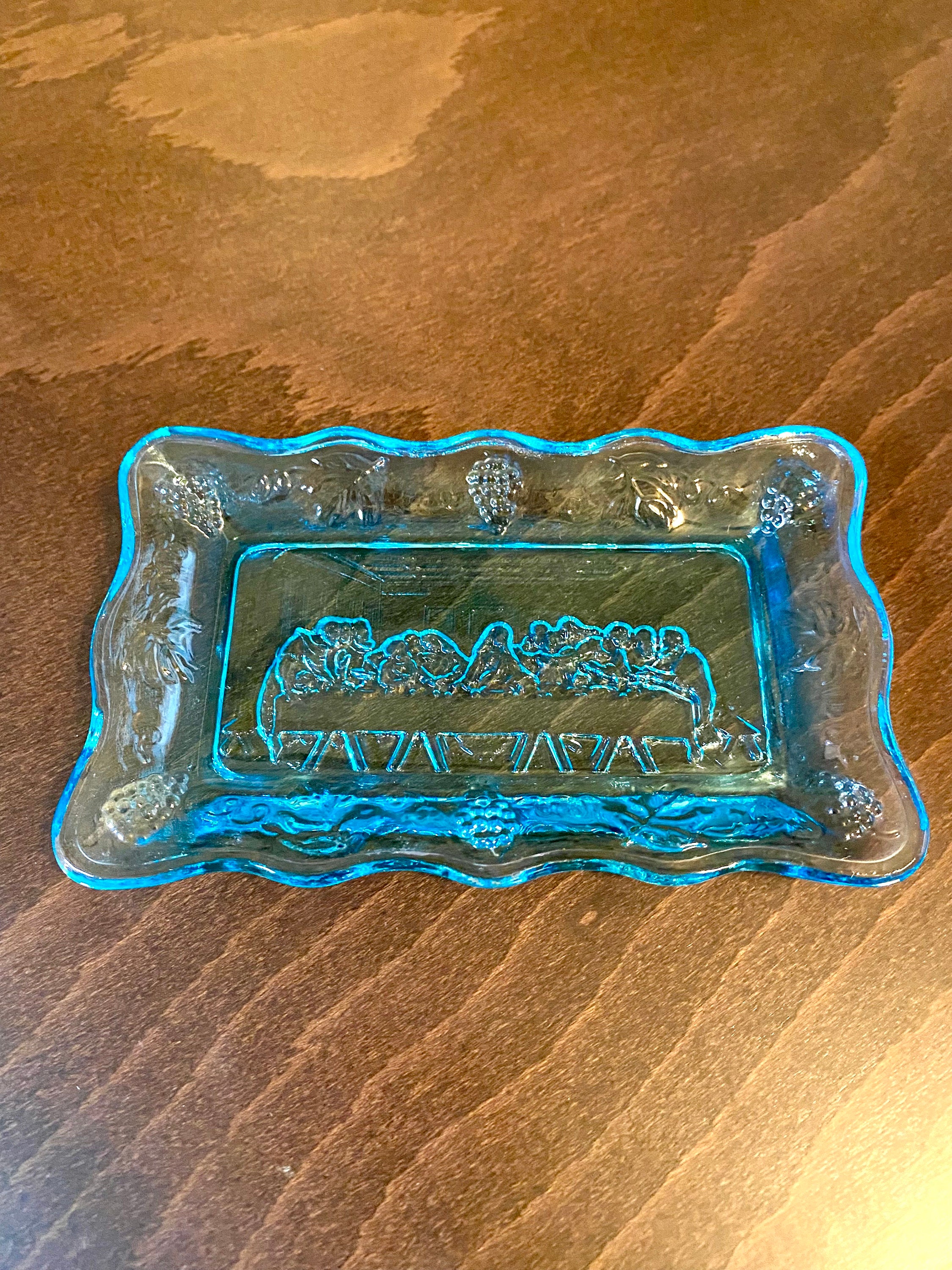 Vintage Italian last Supper Blue Glass Tray - Etsy