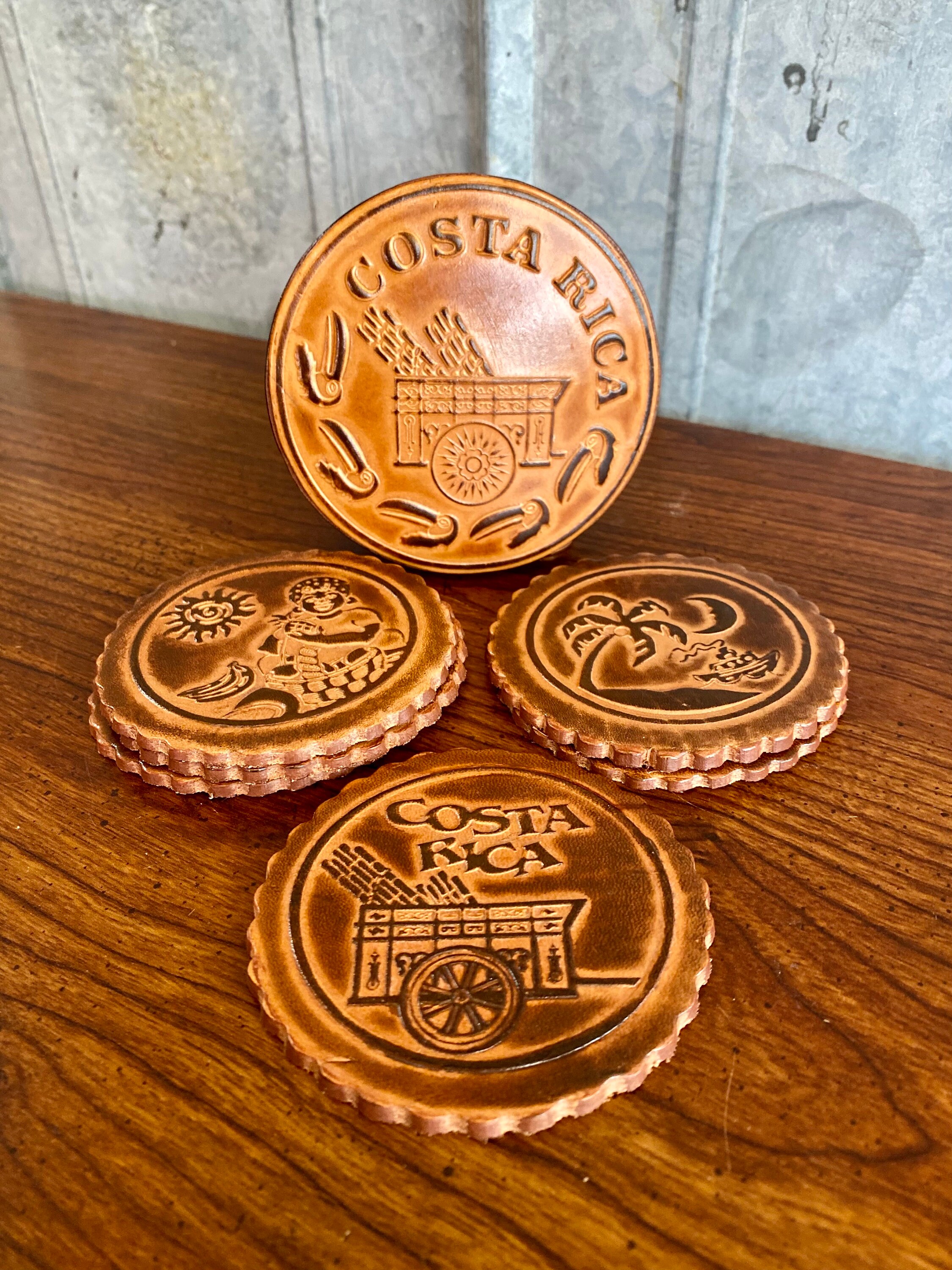 Vintage Tooled Leather Costa Rica Coasters - Etsy