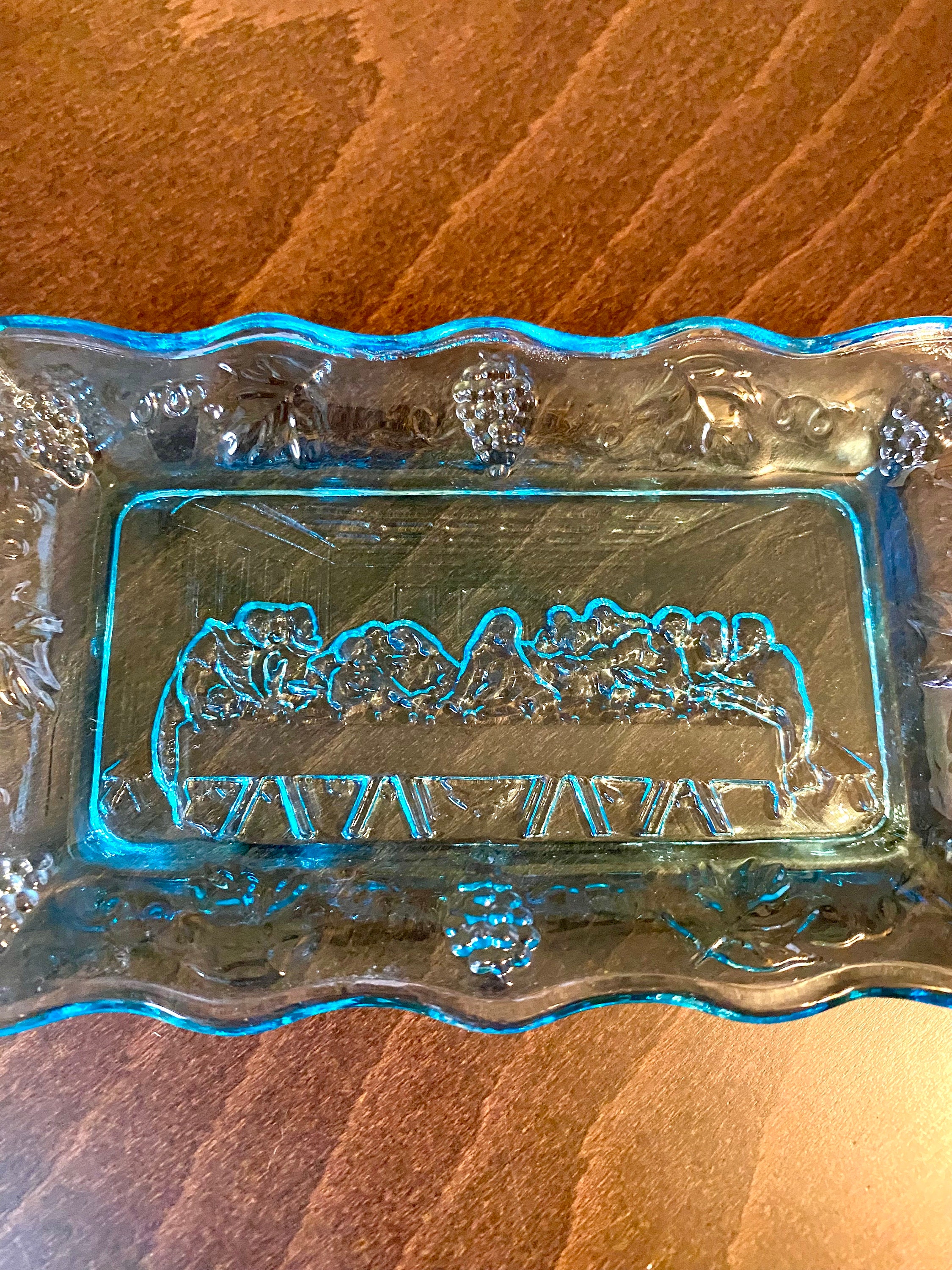 Vintage Italian last Supper Blue Glass Tray - Etsy