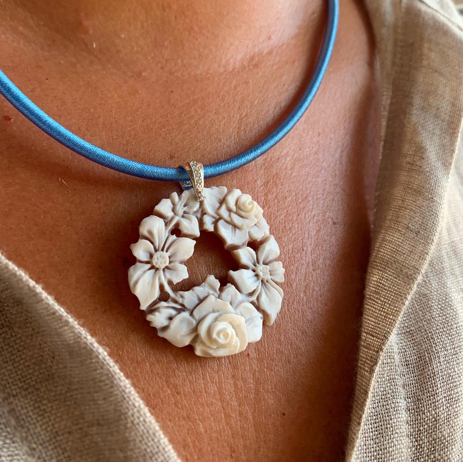 Handcrafted Pendant, Carved Floral Design, Necklace, Artisan Pendant ...
