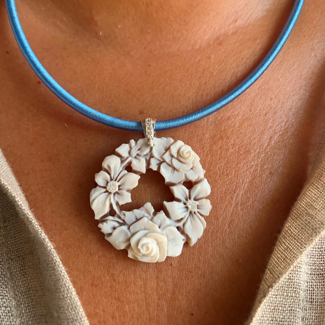 Handcrafted Pendant, Carved Floral Design, Necklace, Artisan Pendant ...