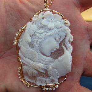 Mermaid Lady Carved Cameo Pendant, Ocean Jewelry, Nautical Necklace ...