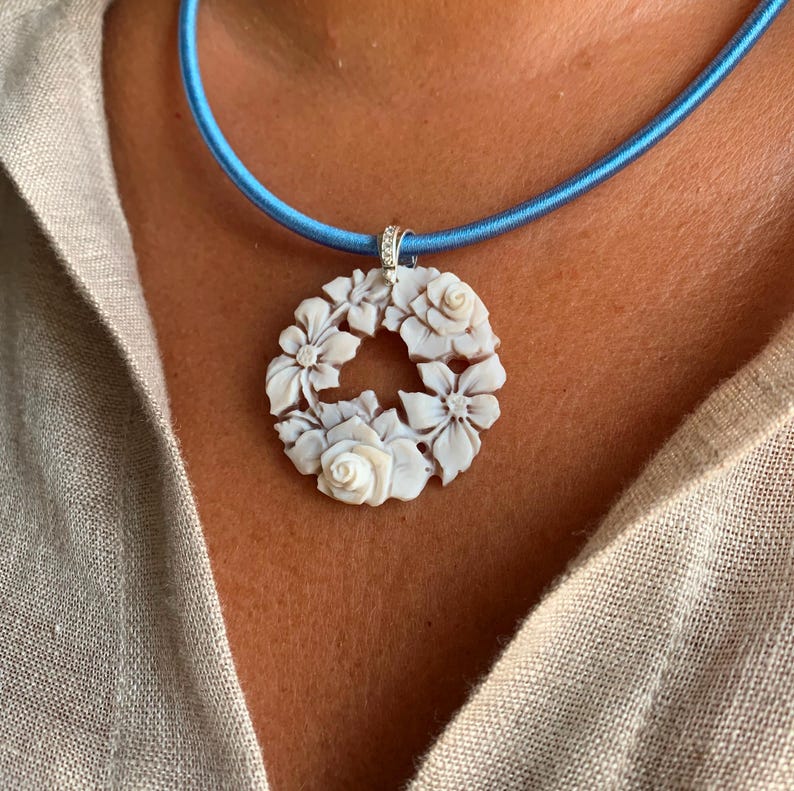 Handcrafted Pendant, Carved Floral Design, Necklace, Artisan Pendant ...
