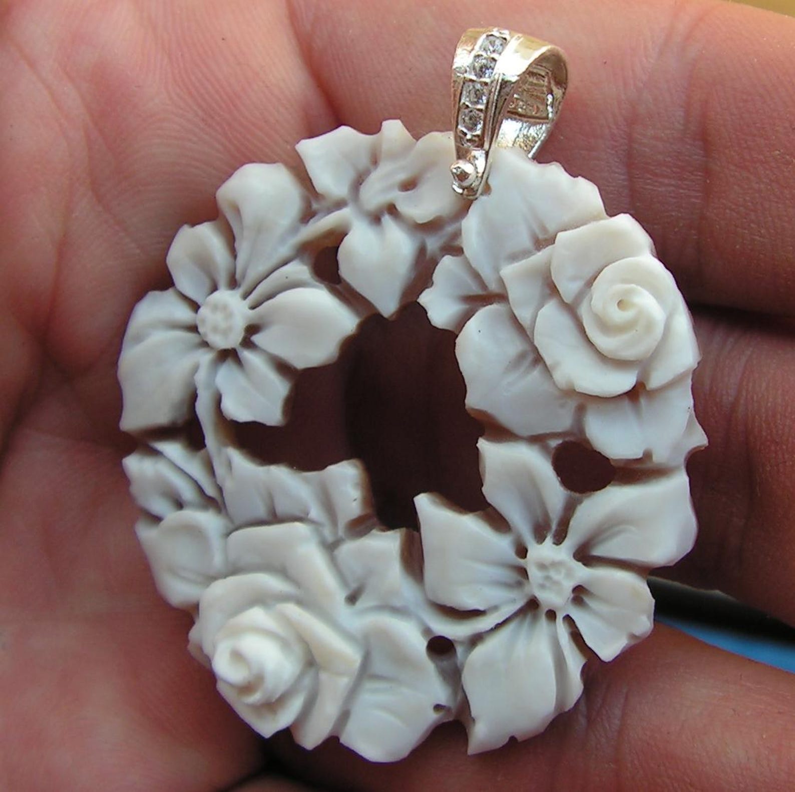 Handcrafted Pendant, Carved Floral Design, Necklace, Artisan Pendant ...