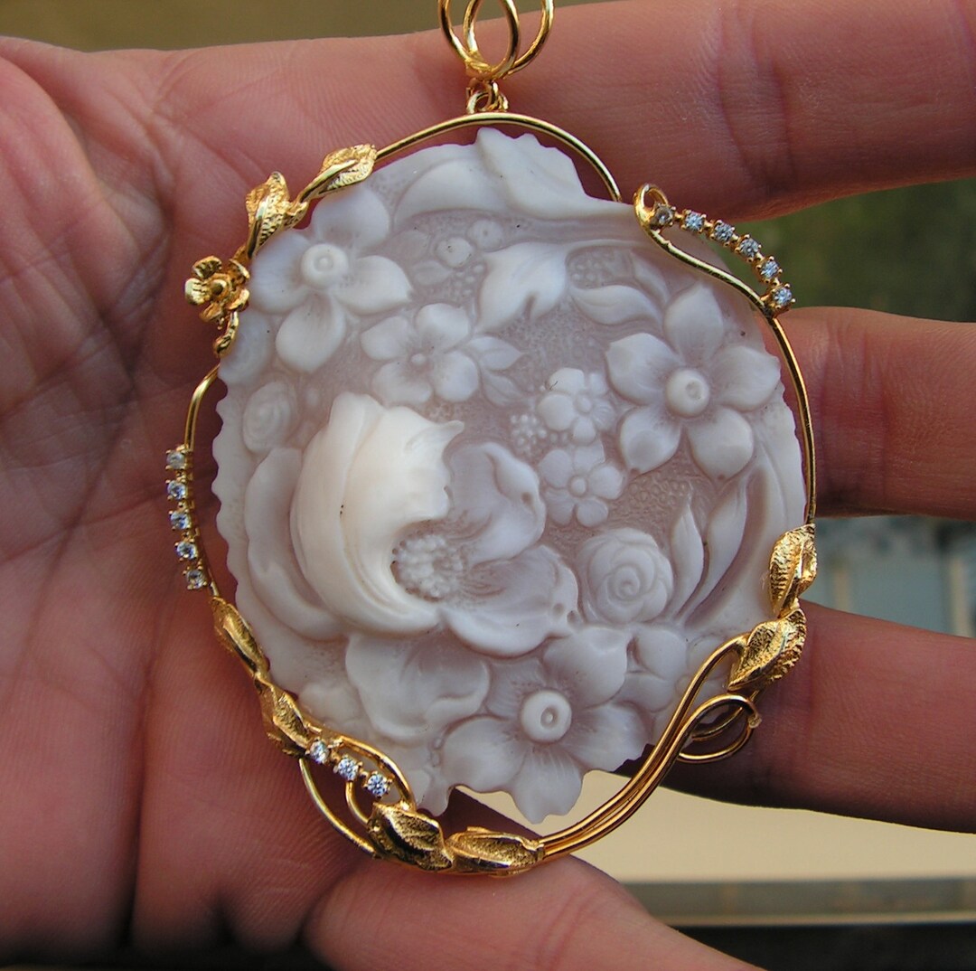 Ciondolo Cammeo a Forma Di Fiore, Pendente Inciso, Stile Vintage, Gioiello Raffinato, Regalo ...