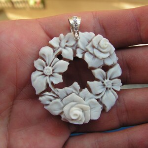 Handcrafted Pendant, Carved Floral Design, Necklace, Artisan Pendant ...