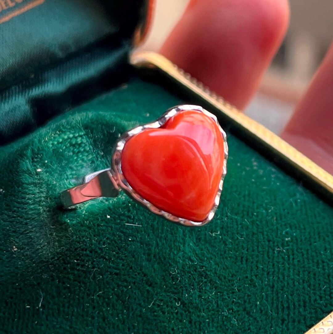 Coral Heart Ring, Authentic Italian Coral, Adjustable Size, Handcrafted ...