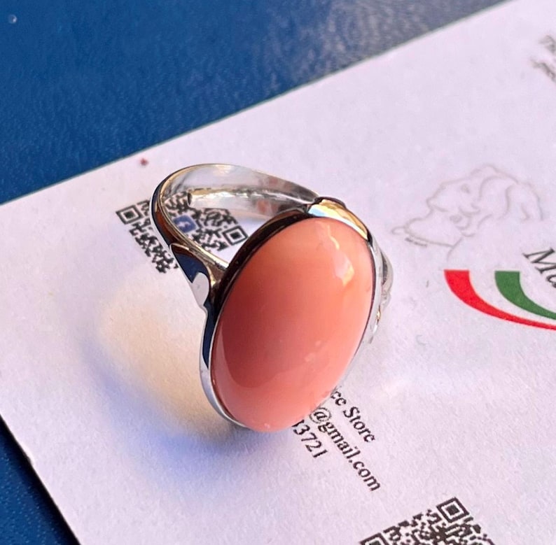 Angel Skin Coral Ring, Natural Gemstone, Authentic Jewel, Handcrafted ...