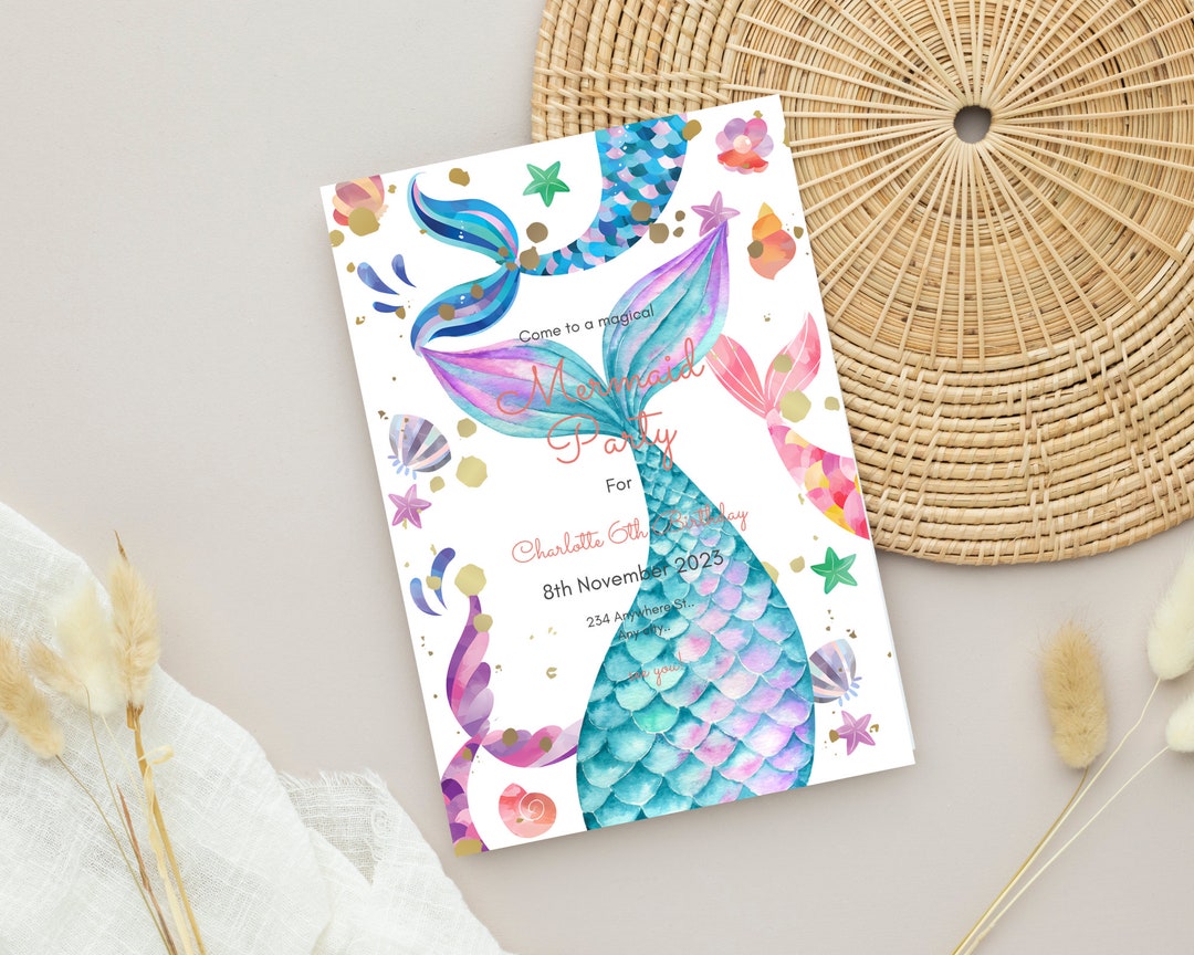 Colourful Mermaid Watercolor Birthday Invitation Flyer - Etsy