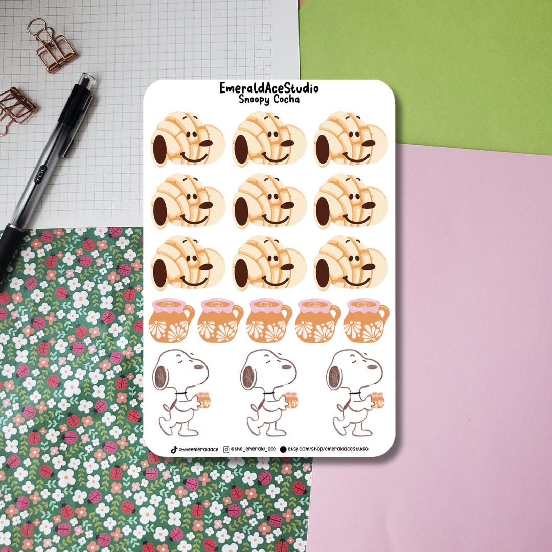 Snoopy Concha Sticker Sheet | Snoopy Stickers | Concha Stickers ...