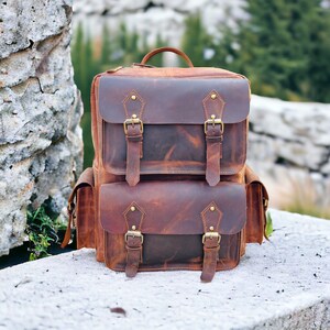 Leather Backpack Men Leather Rucksack College Roll Top Backpack Gift ...