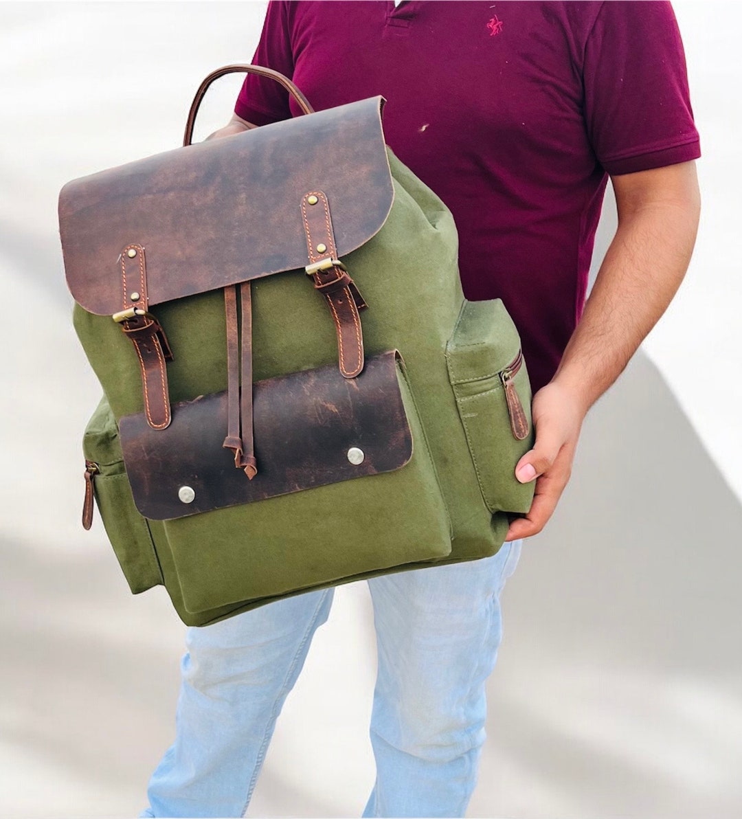Canvas Outdoor Backpack, Unisex Canvas Backpack, Water Resistant Travel ...