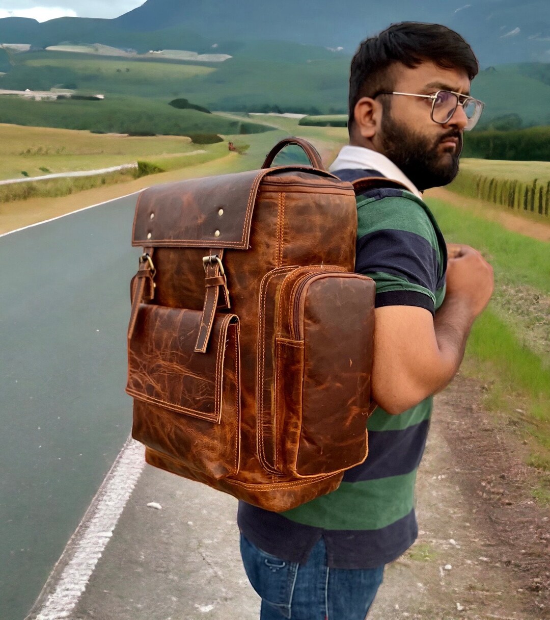 Personalized Brown Leather Laptop Backpack: Handmade Full-grain ...