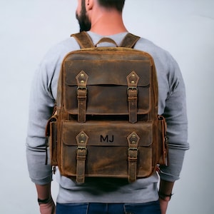 Rustic Brown Cowhide Backpack Monogrammed Leather Rucksack Hipster ...