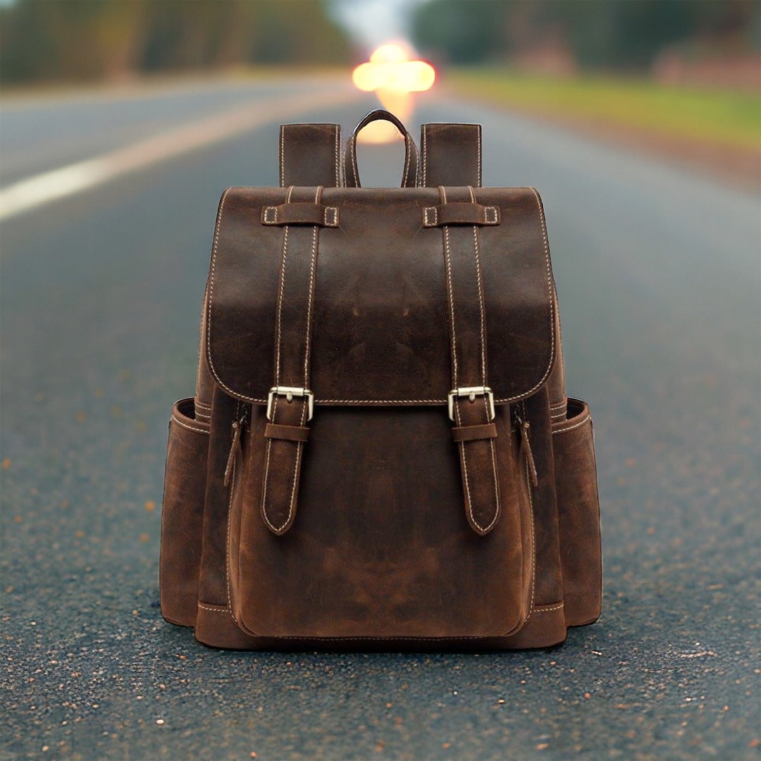 Full Grain Leather Backpack: Vintage Brown Rucksack, Laptop Travel Bag ...
