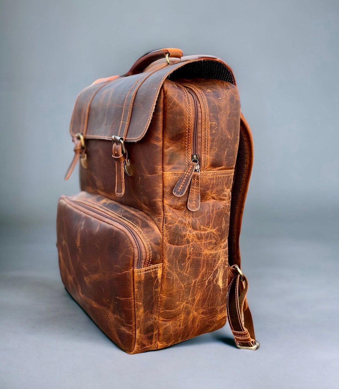 Men Fullgrain Leather 15.6 Inches Laptop Backpack Large Capacity ...