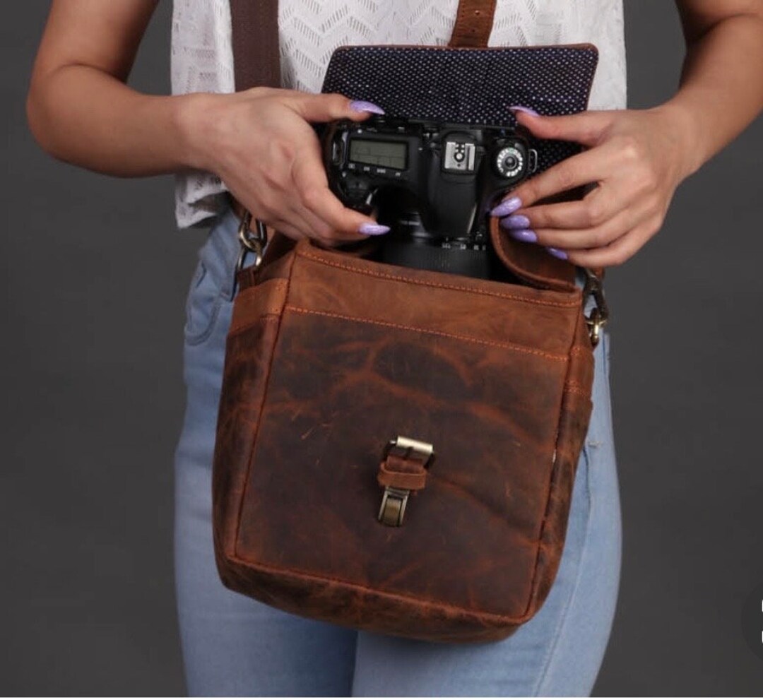 Personalised Leather Camer Bag DSLR Camera Bag, Monogrammed Leather ...