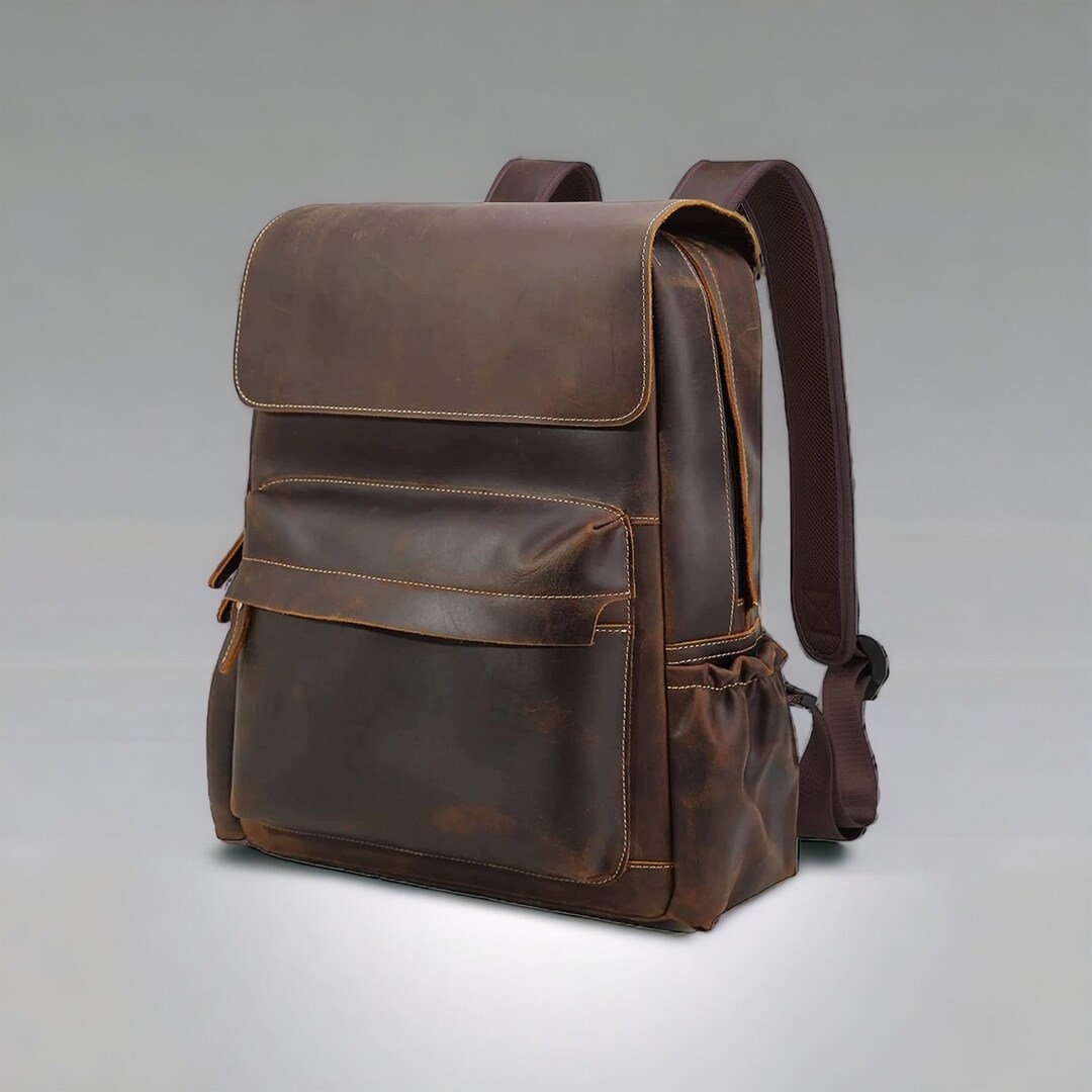 Full Grain Rustic Brown Leather Backpack for Men and Women Men Leather ...