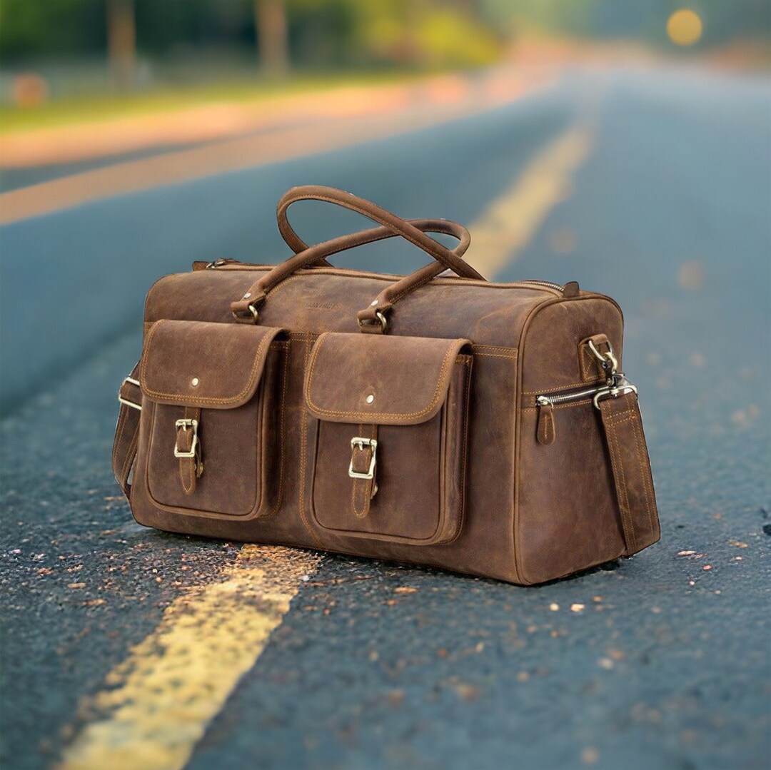 Full Grain Leather Duffel Bag Personalized Cowhide Leather Duffel Bag ...